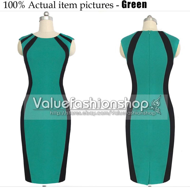 Women Optical Illusion Colorblock Tunic Bodycon Cocktail Party Pencil